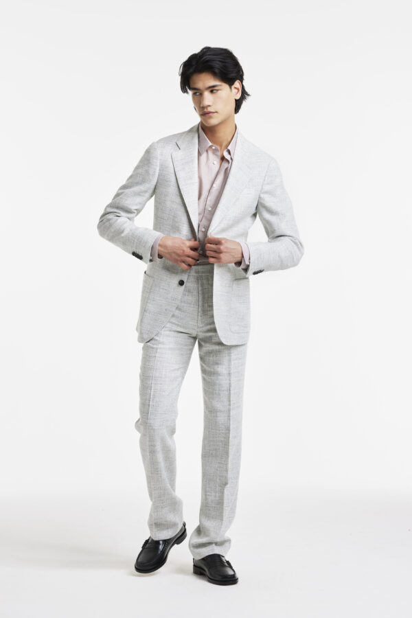 Ash Grey Herringbone-patterned Linen Suit - En Route | Café Costume