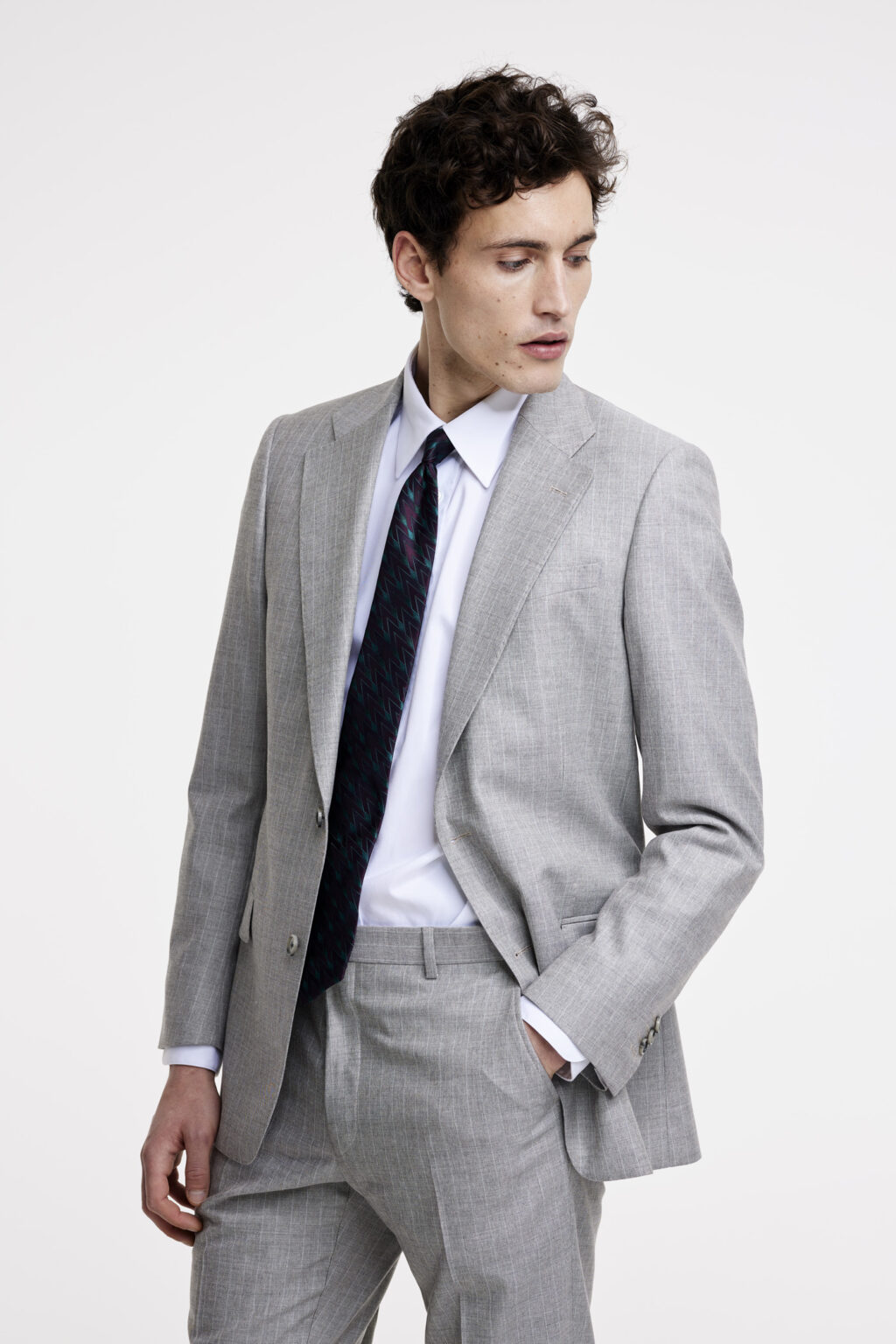 Light Grey Chalkstripe Wool Cotton Suit - After Work Plans | Café Costume