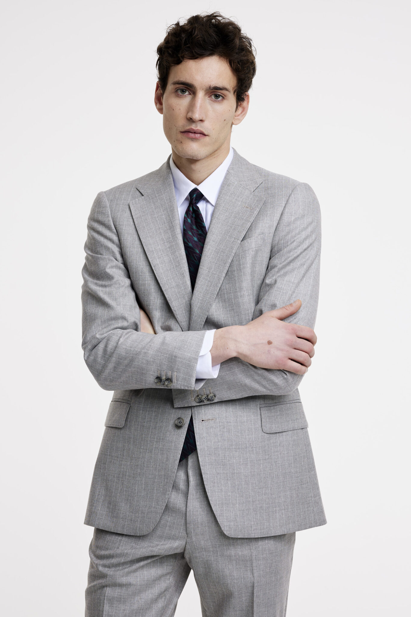 Light Grey Chalkstripe Wool Cotton Suit - After Work Plans | Café Costume